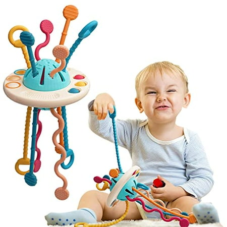 Baby Toys Montessori,Silicone Pull String Interactive Toy,Educational ...