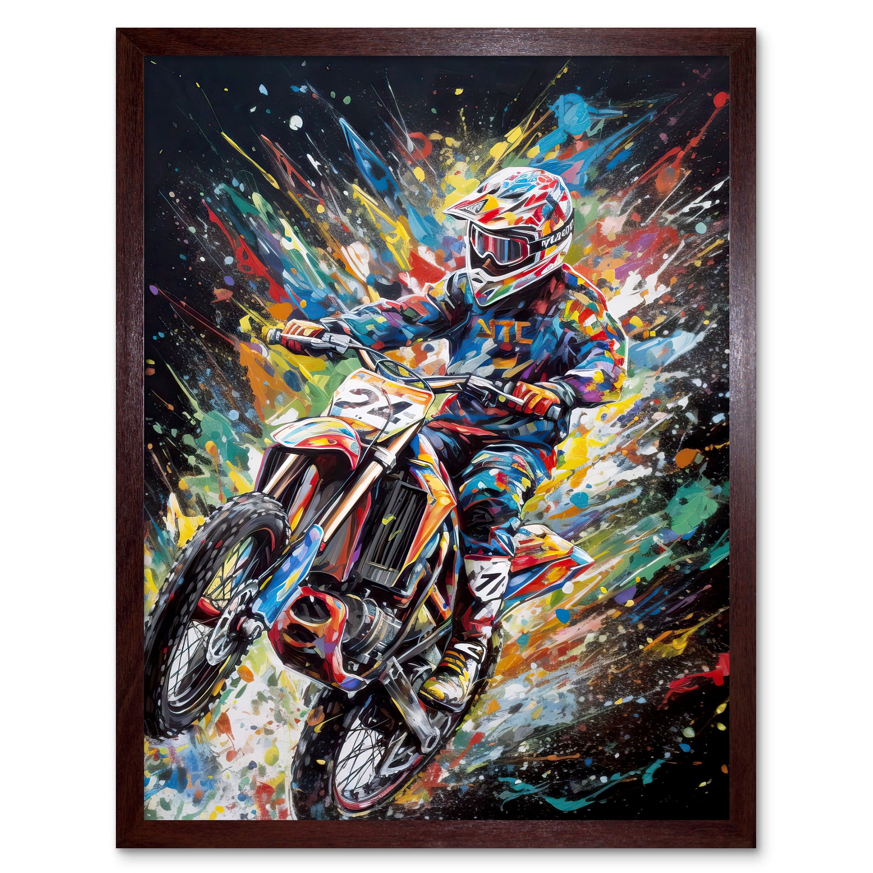Motorcycle Motocross Rainbow Paint Splatter Art Art Print Framed Poster ...