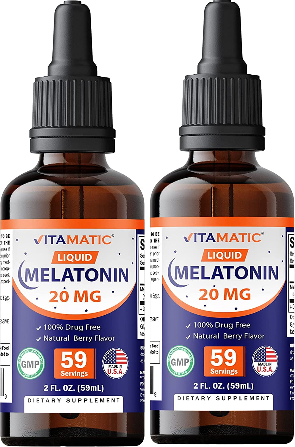 2 Packs - Vitamatic Melatonin 20mg Liquid Drops - 2 Fluid Ounce (59ml ...