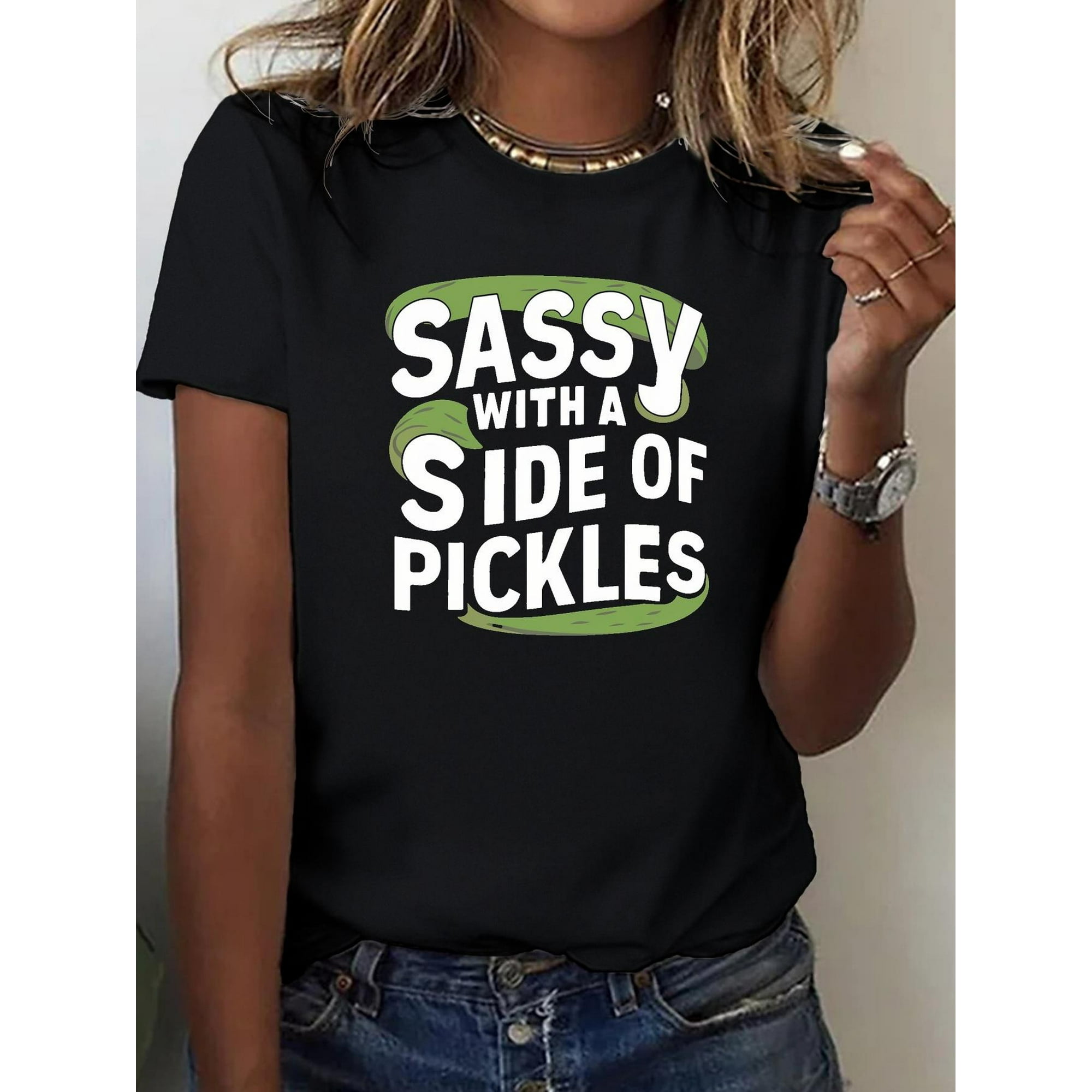 Click here for Generic Sassy Pickles Pure Casual Womens Tshirt Co... prices