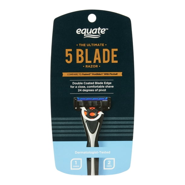 Equate Men's 5 Blade Motion Sphere Razor Handle & 2 Razor Cartridges, 2 ...