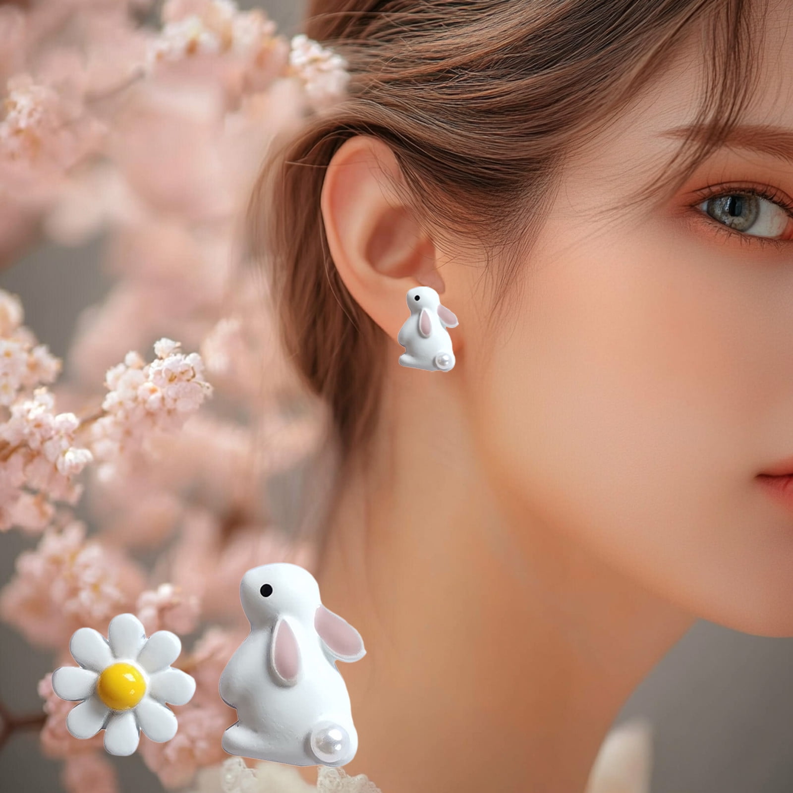 Click here for Herunwer Clip On Earrings Rabbit Flower Stud Earri... prices