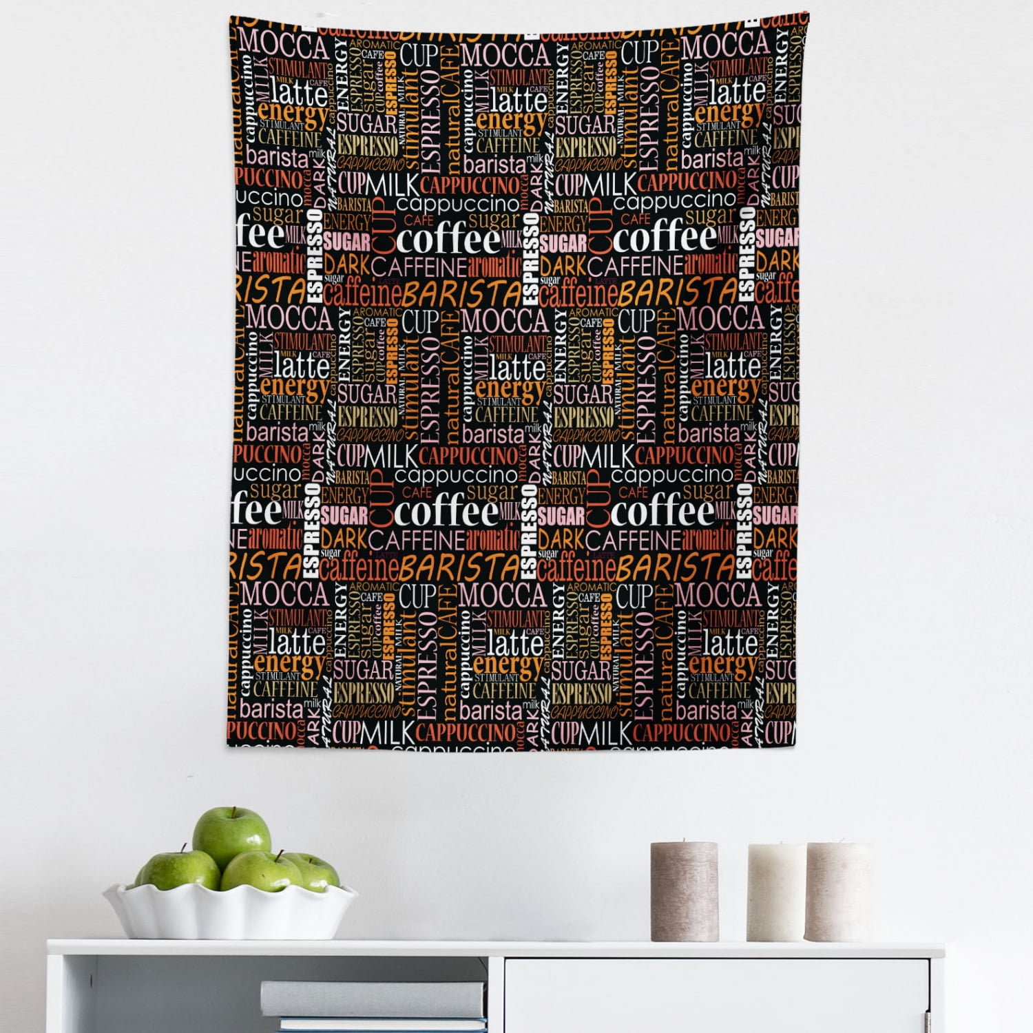Coffee Tapestry, Colorful Typography Pattern of Vertical Horizontal ...