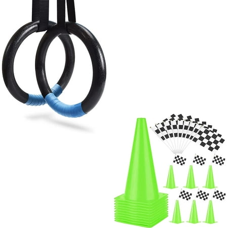Gymnastic Rings 1100lbs Capacity + Chequered Flags Agility Cones Thick ...