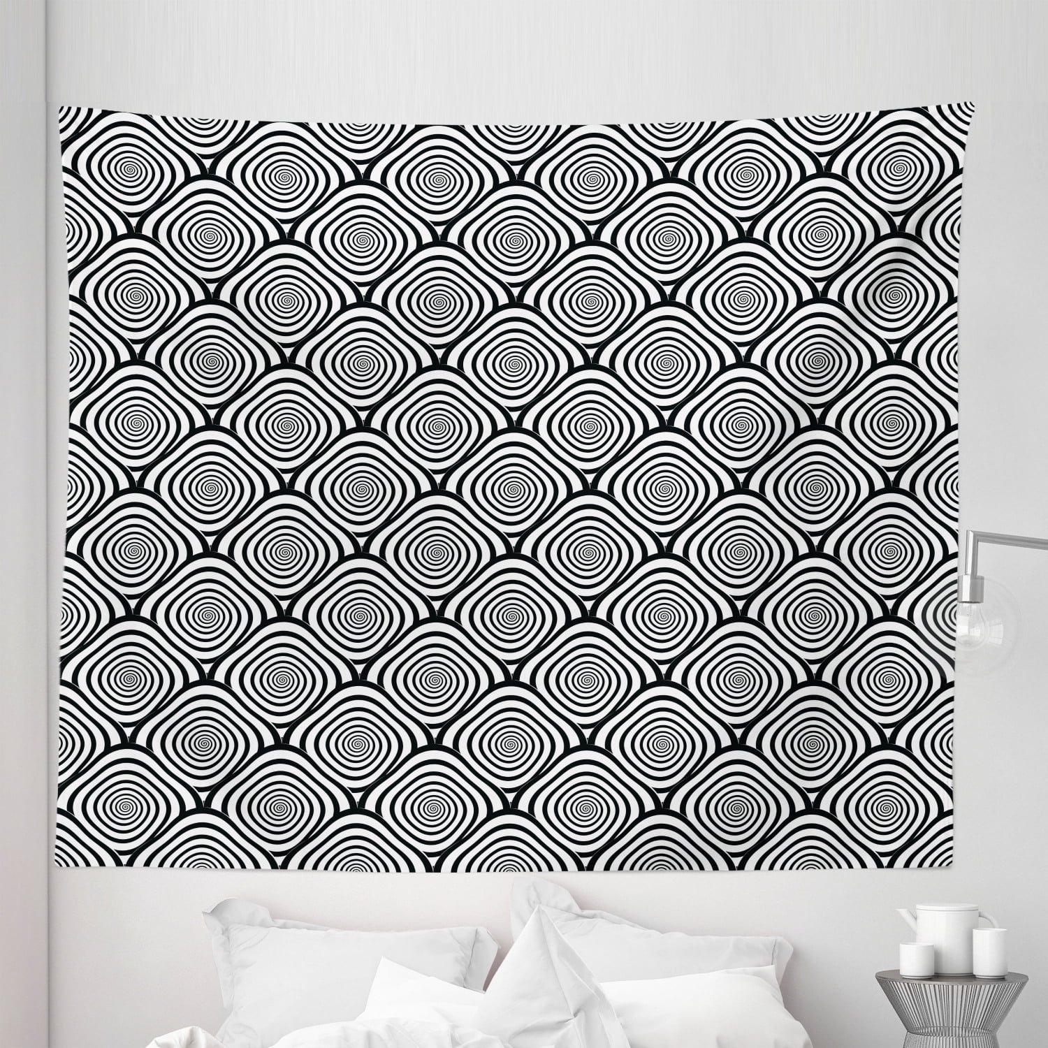 Abstract Tapestry, Optical Illusion Effect Fish Scale Monochrome ...