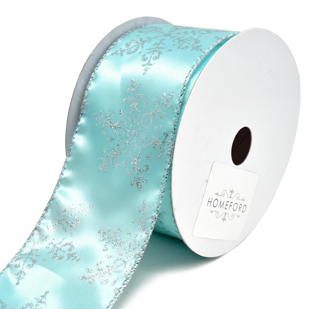 Glitter Silver Snowflake Wired Christmas Ribbon, Aqua, 2-1/2-Inch, 20 ...