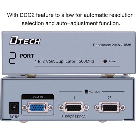 Powered VGA Splitter 1 in 2 out Video Distribution Box Signal Copy with ...