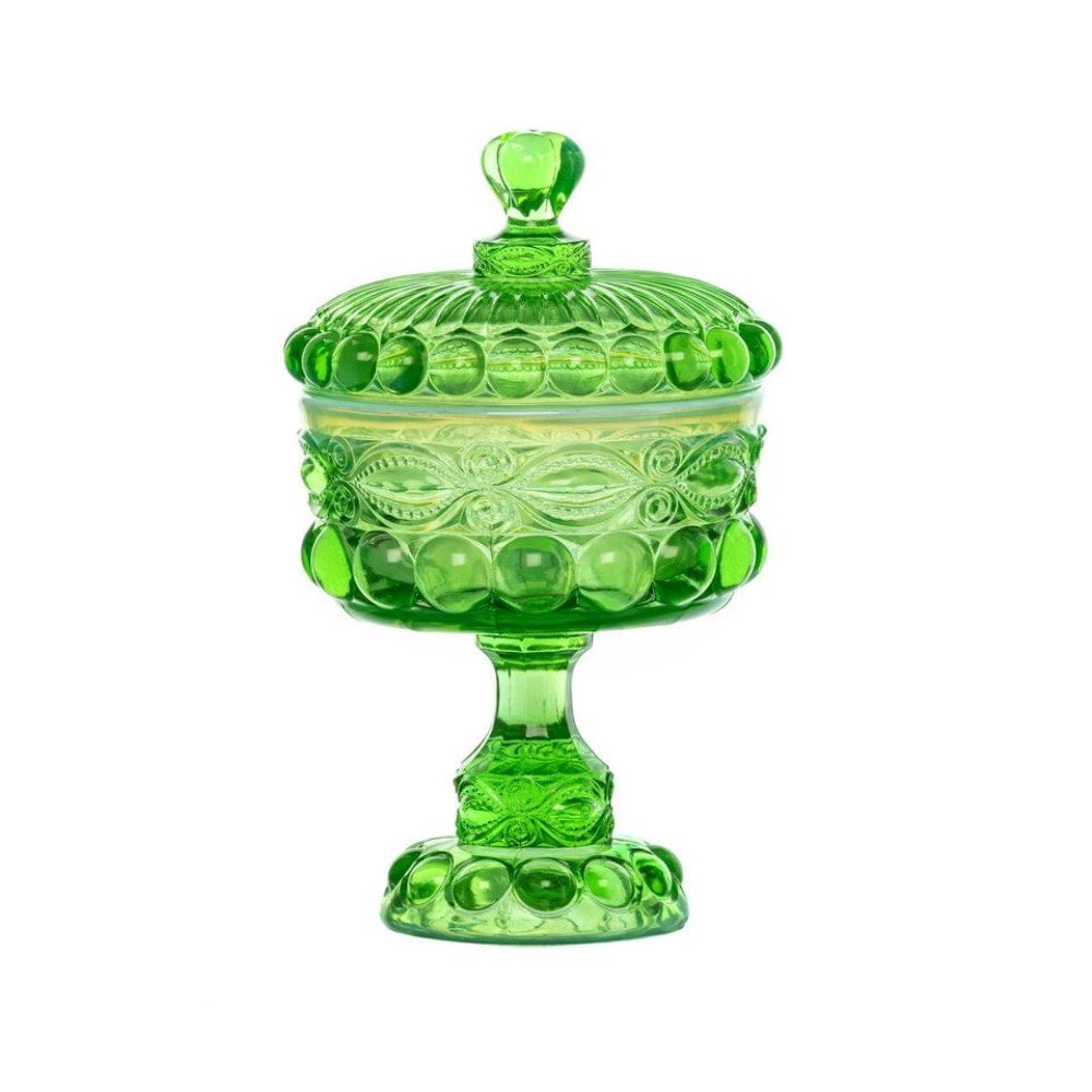 Mosser Glass Eye Winker Large Covered Compote | Green Opal - Walmart.com