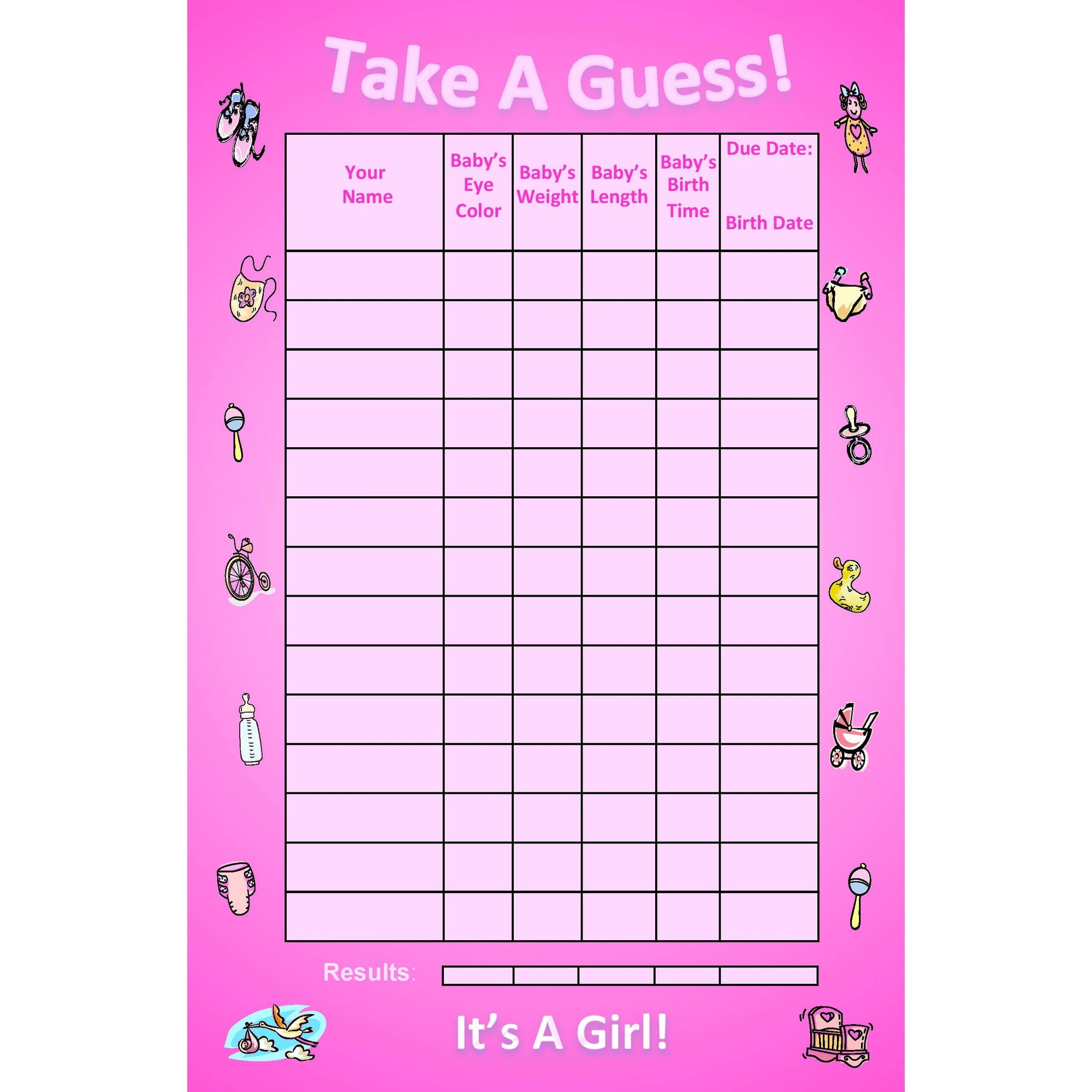 It's A Girl! Baby Guessing Game and Keepsake,Small-15 Players, Bundle ...