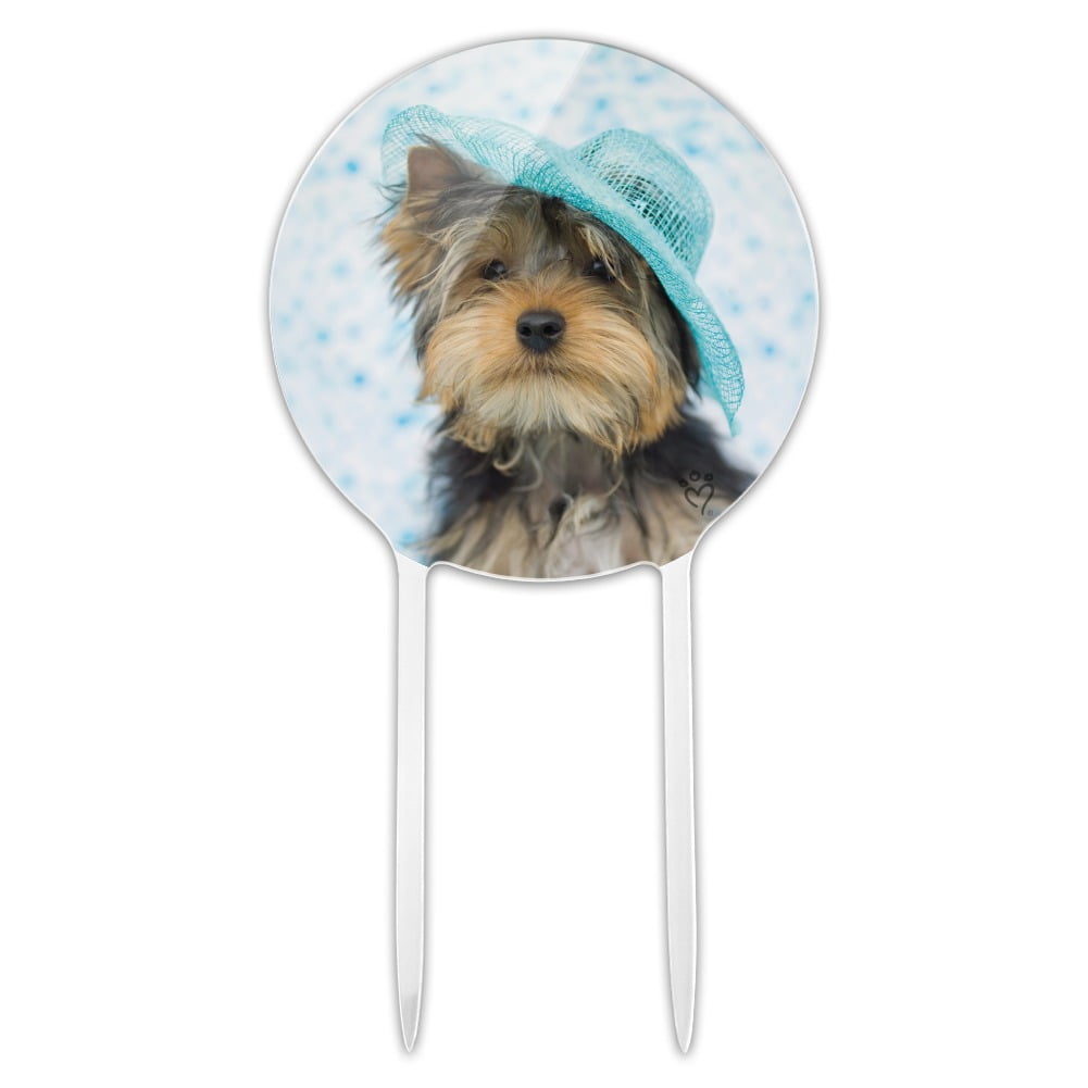 Acrylic Yorkie Yorkshire Terrier Dog Blue Hat Cake Topper Party ...