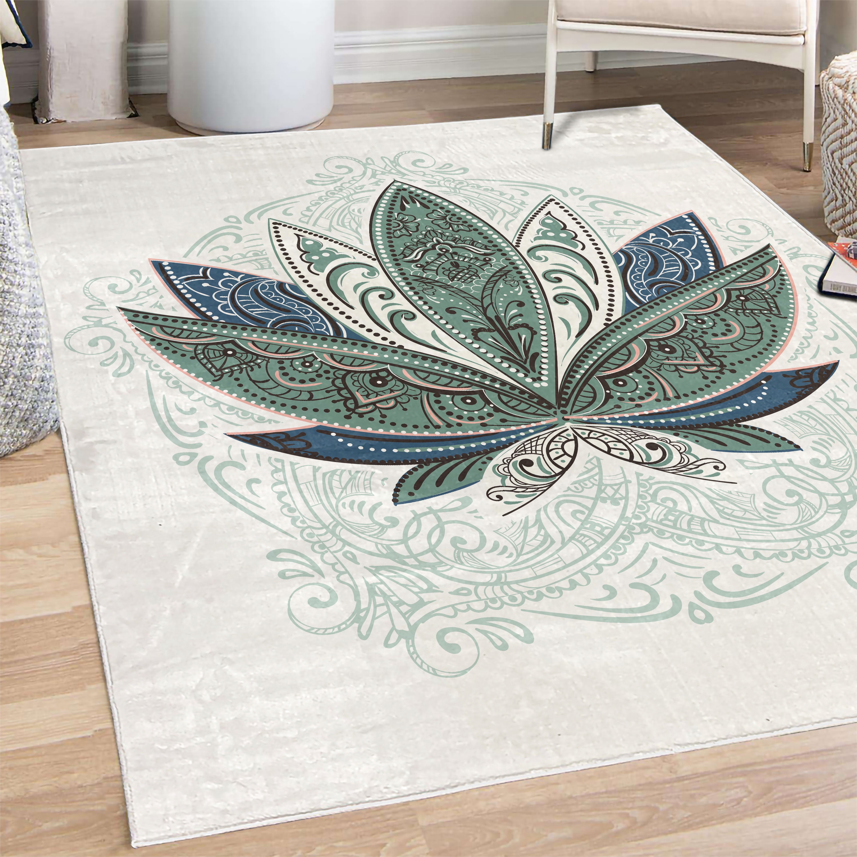Lotus Decorative Rug, Flower Bloom Ornaments Exotic Petals Oriental ...