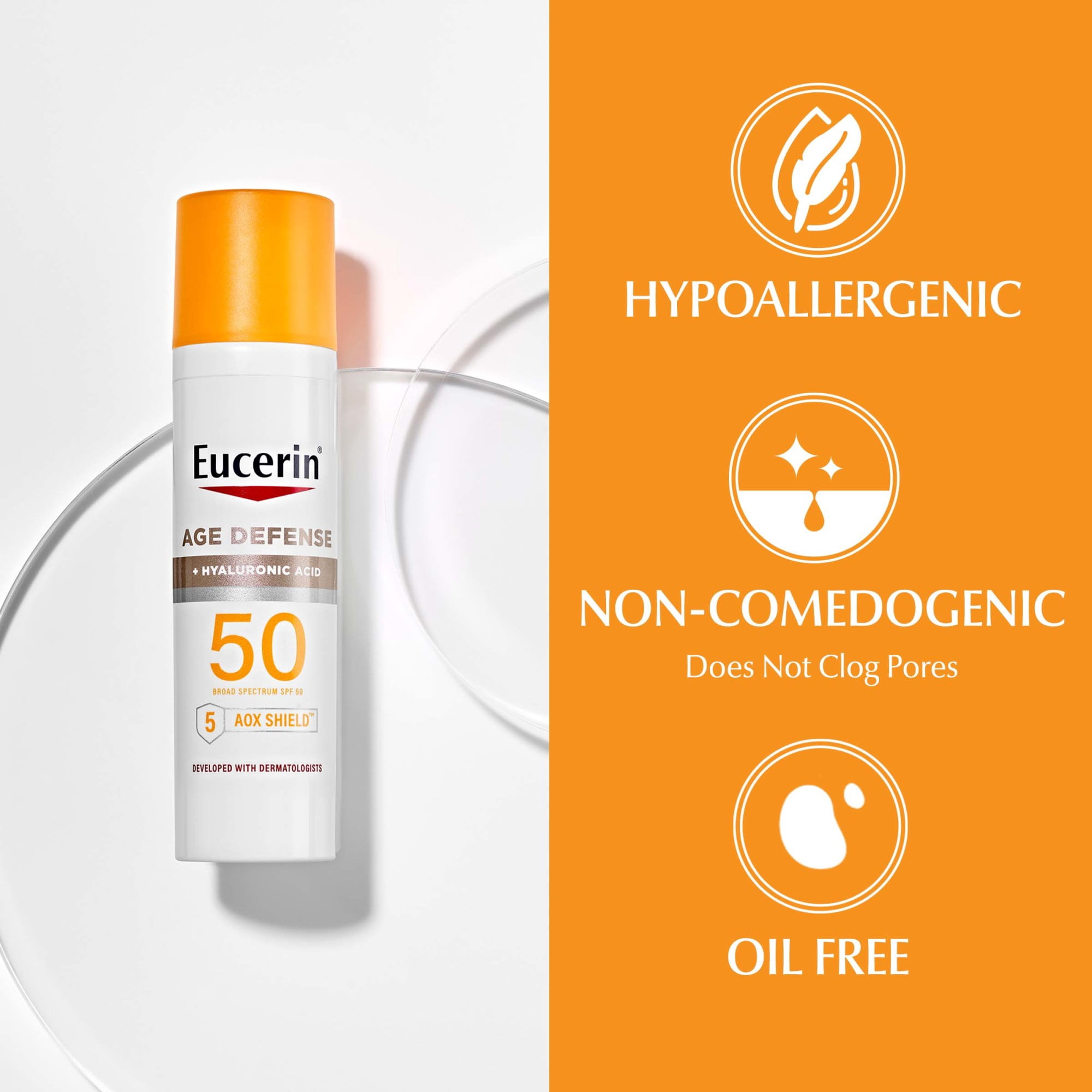 Eucerin Sun Age Defense Face Sunscreen Lotion, SPF 50, 2.5 fl oz Bottle ...