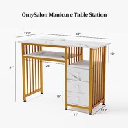 Craftian Nail Table Manicure Table, Marbling Texture Nail Desk for Nail ...