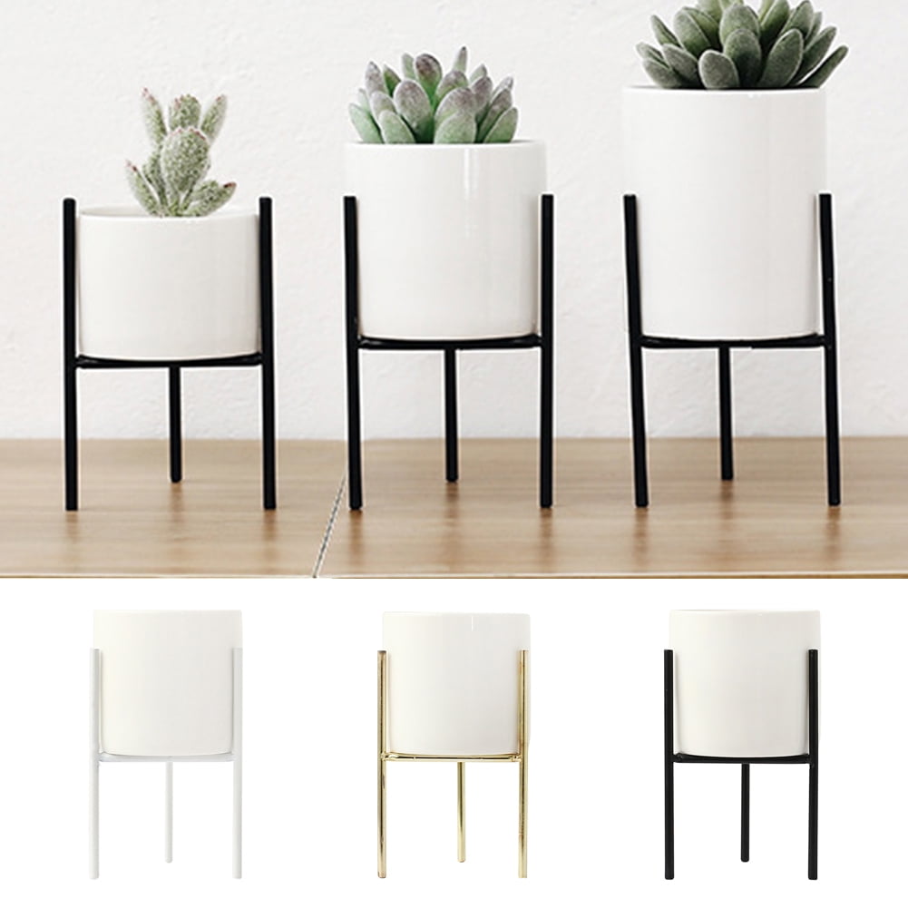 D-GROEE Plant Stand - Ceramic Plant Pot Modern Tall Metal Pot Stand ...
