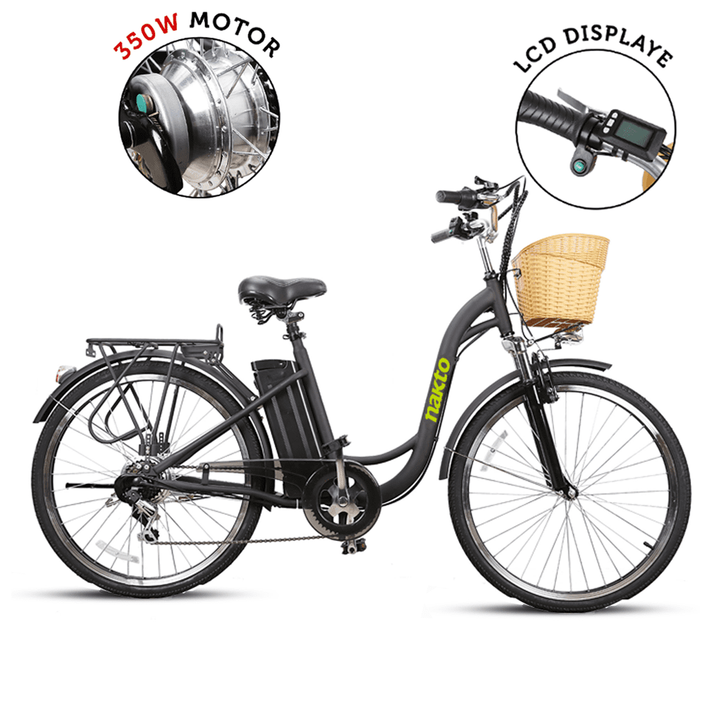 Nakto 26in CAMEL Step-Thru Black City Electric Bicycle for Women 350w ...