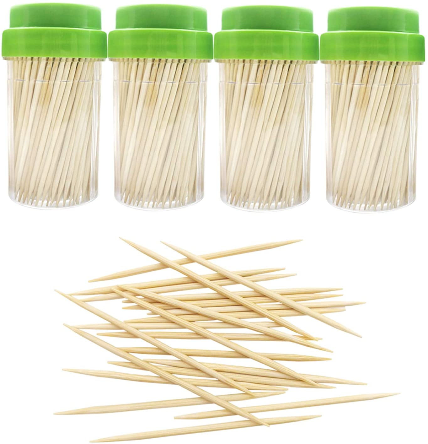 BLUE TOP Bamboo Wood Toothpicks 1000 PCS in 4 Bottles of 250, Round ...