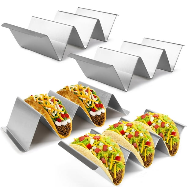 LotFancy 4 Taco Holder Stand with Handle, Stainless Steel, Silver, 8.7 ...