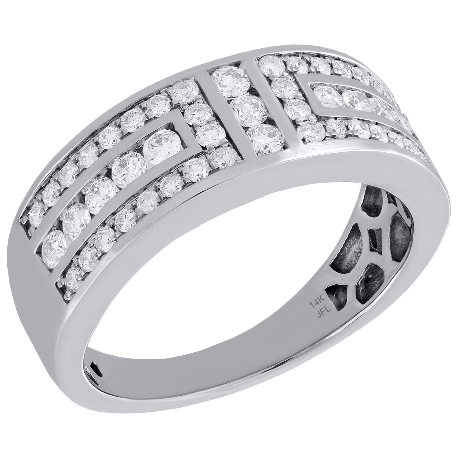 14K White Gold Channel Set Round Diamond Wedding Band 8mm Engagement ...