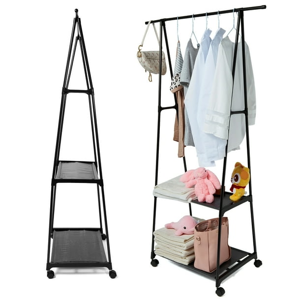 2-Tier Garment Rack Rolling Clothes Rack Black Stand Coat Racks with ...