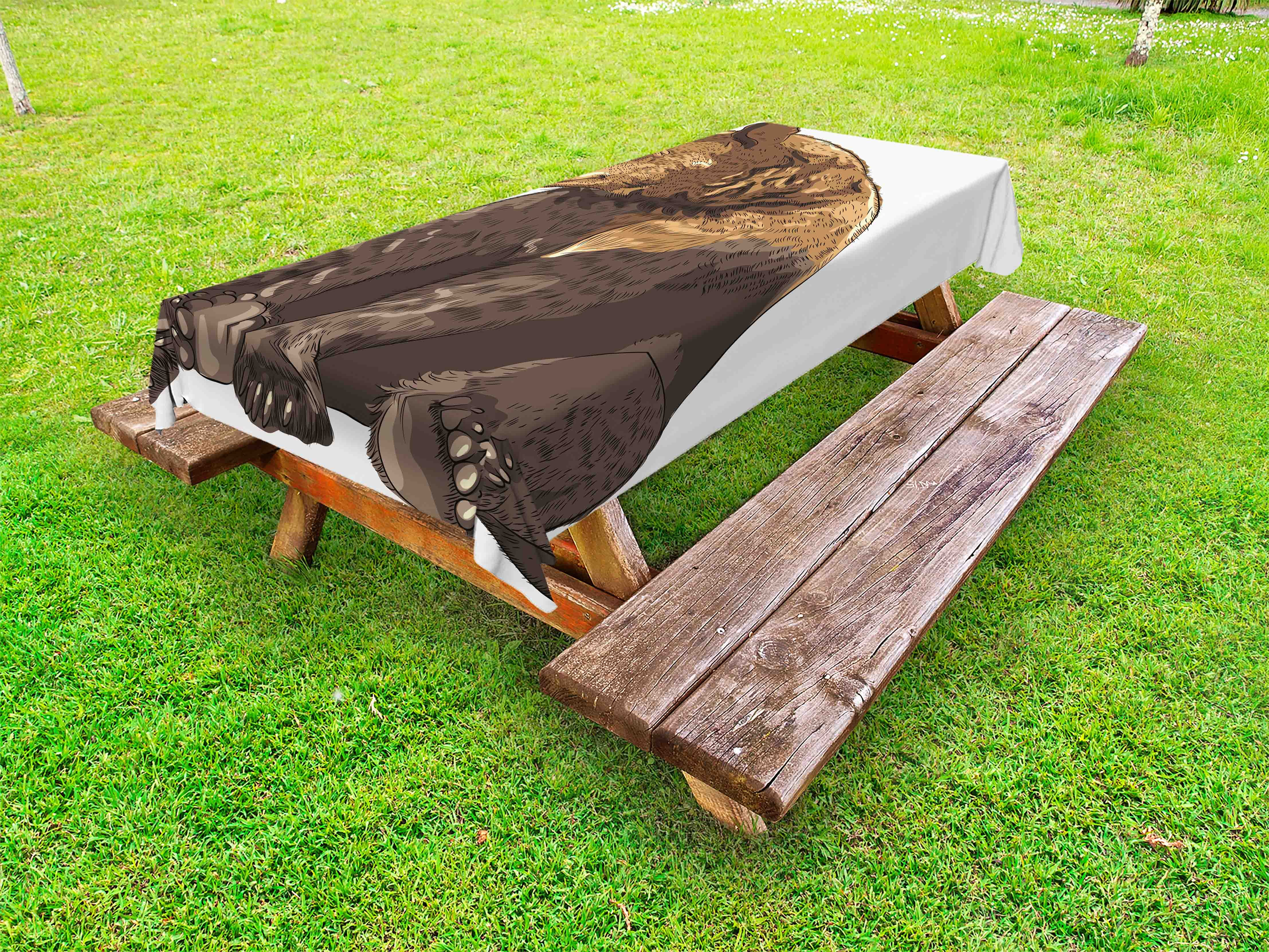 Bear Outdoor Tablecloth, Big and Cute Mammal Sitting Smiling Wildlife ...