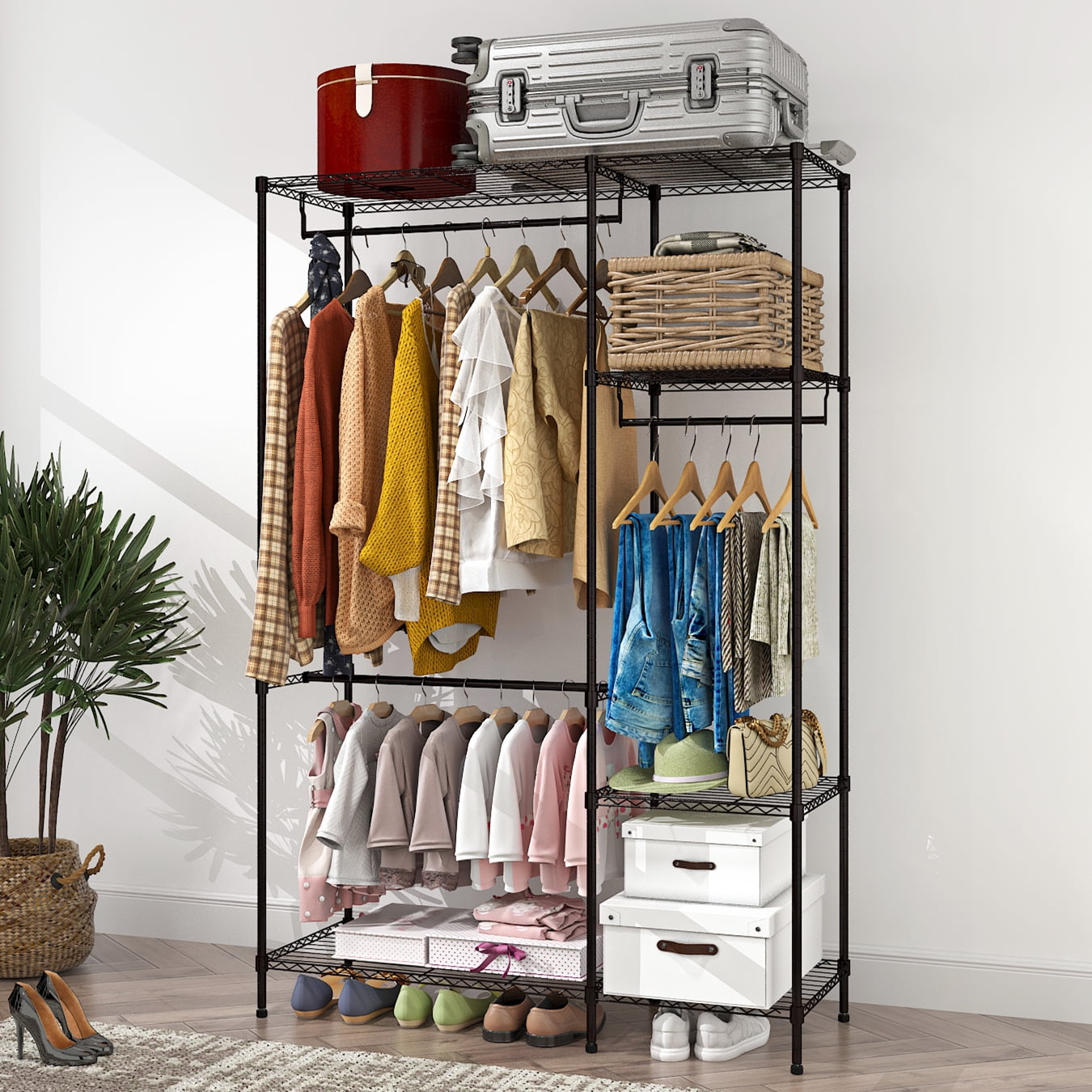 Zimtown Heavy Duty Garment Rack Clothing Storage Rack Freestanding ...