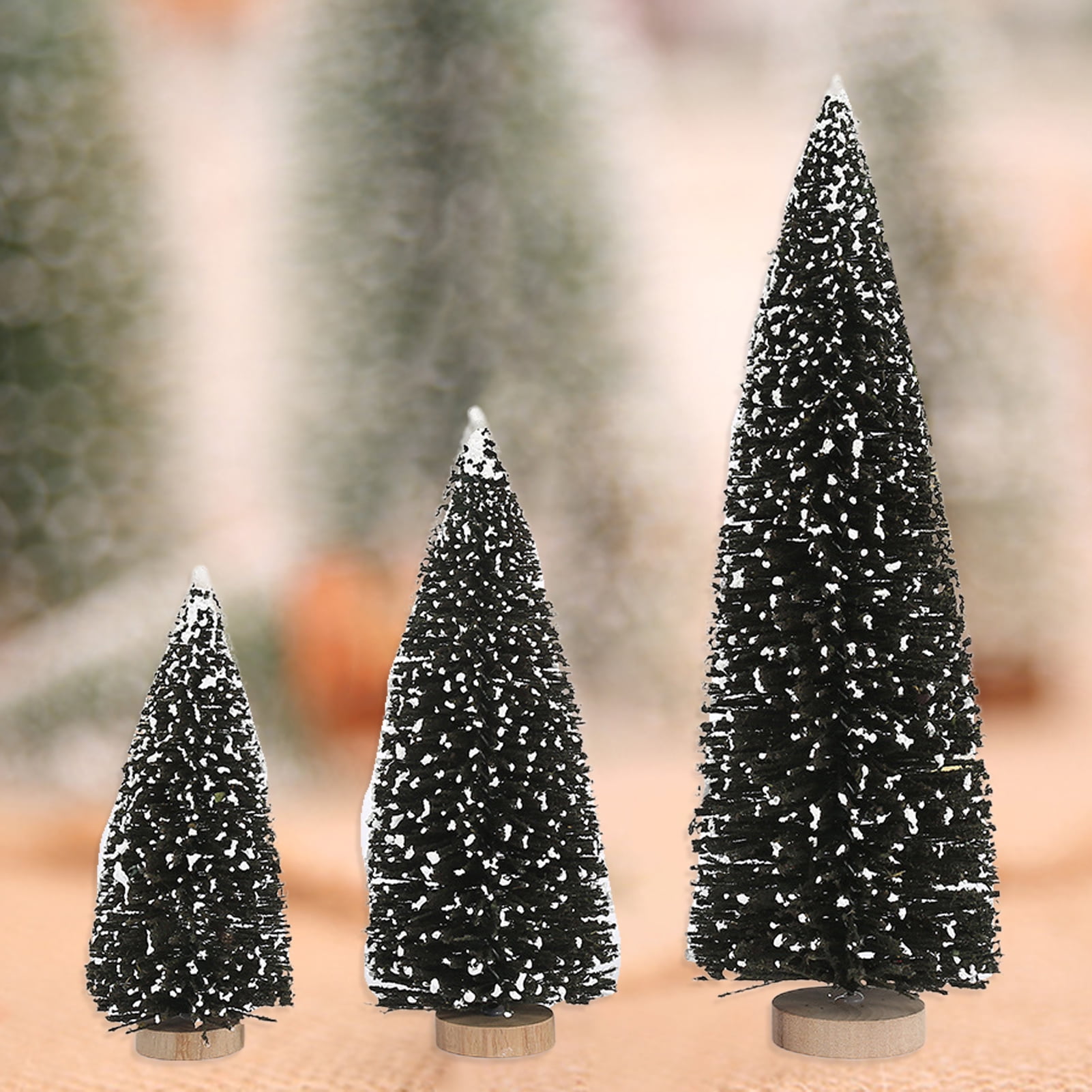 Vnanda Miniature Pine Trees Sisal Trees with Wood Base Christmas Tree ...