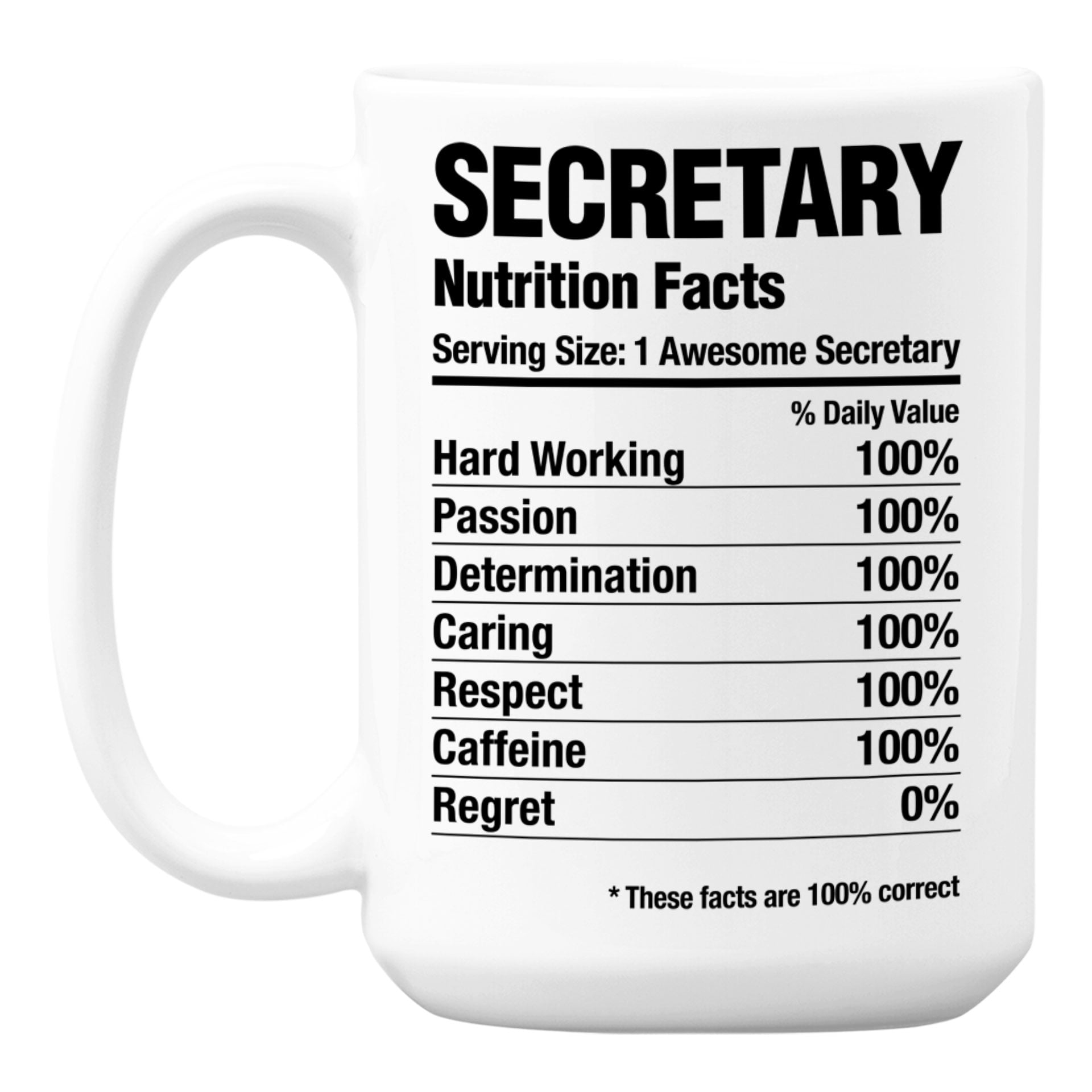 Humorous Secretary Nutrition Facts Quotes Coffee & Tea Mug (15oz ...
