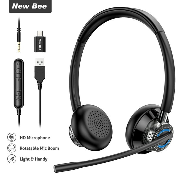 New Bee 3.5mm/ USB/USB-C Wired Headset W/Mic, Computer Headset with in ...