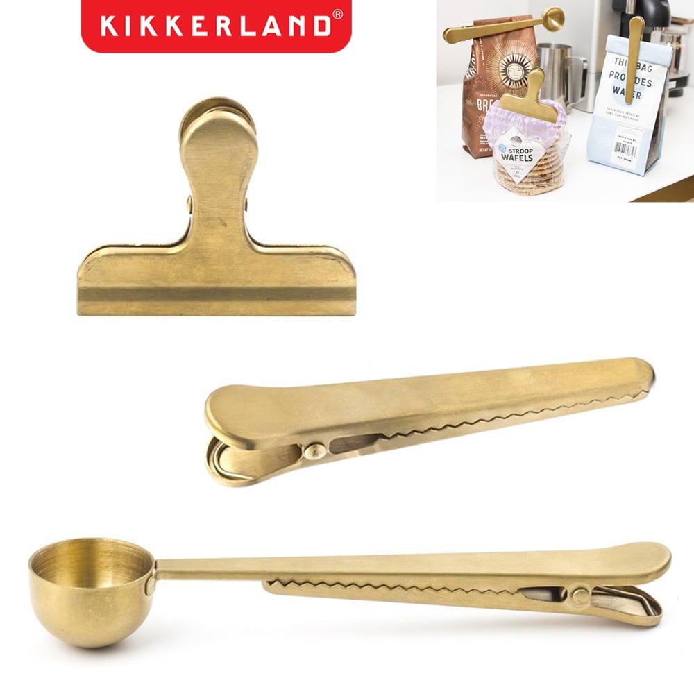 3 Pc Brass Clip Set Coffee Scoop Spoon Alligator Retro Seal Clips ...
