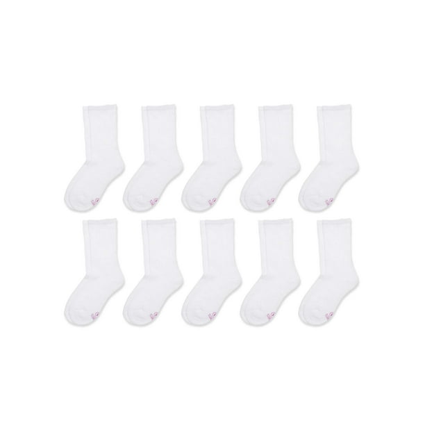 Hanes Girls' White Crew Sock, 10 Pack, Sizes S-L - Walmart.com
