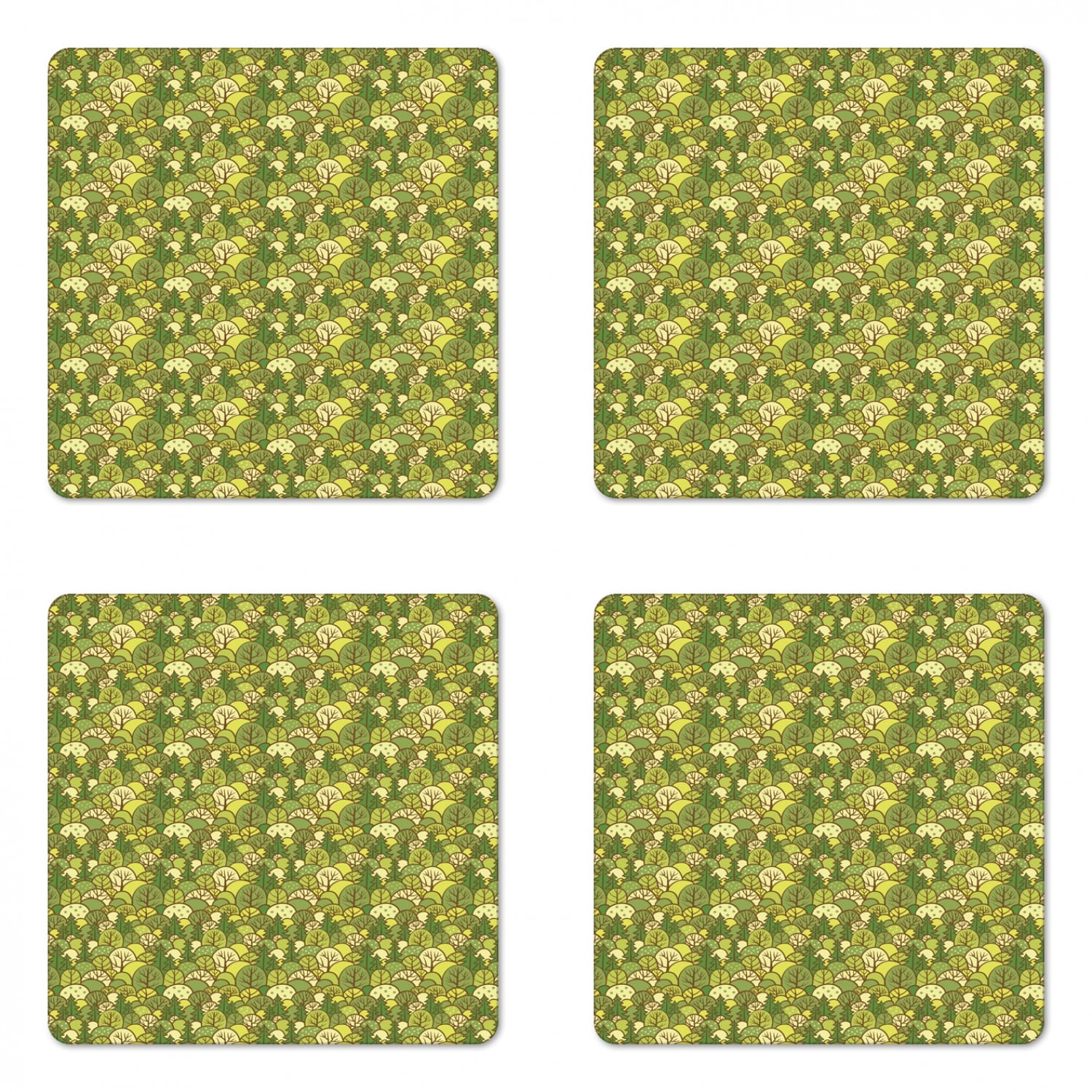 Forest Coaster Set of 4, Repetitive Pine Trees Cartoon Spruce ...