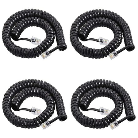 (Pack of 4) Black Coiled Telephone Handset Cord 8 Ft Uncoiled / 1.6 ft ...