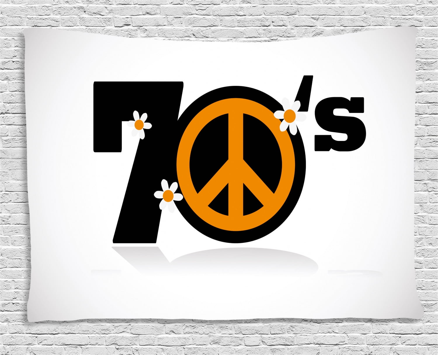 70s Party Decorations Tapestry, Seventies Peace Symbol with Daisies ...