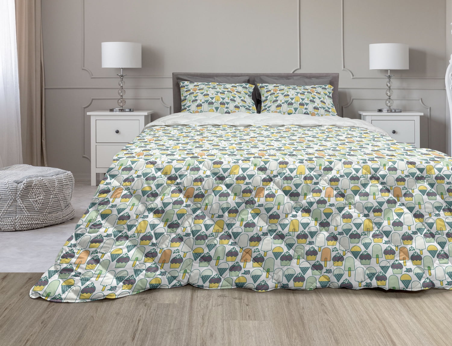 Cupcake Comforter & Sham Bedding Set, Composition of Ice Cream Cones ...