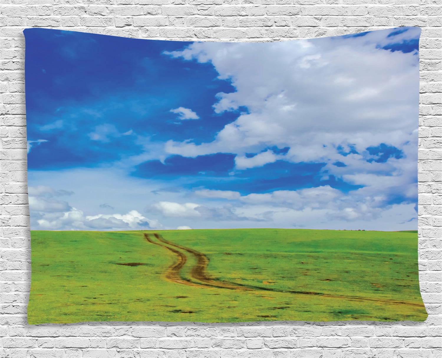 Scenery Decor Tapestry, Earth Path Road on Grass Field Plateau Rural ...
