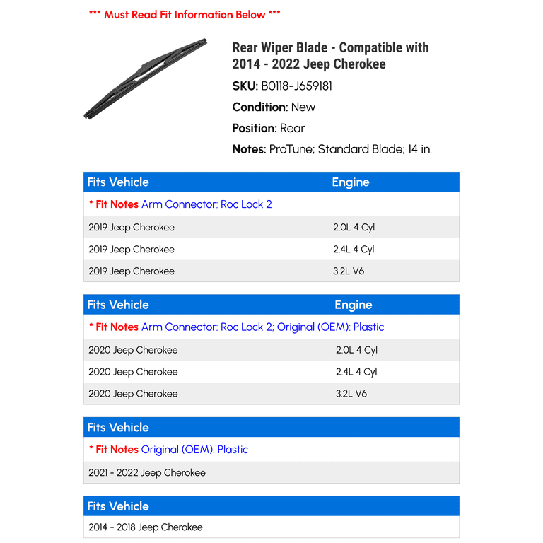 2016 Jeep Grand Cherokee Wiper Blade Size Guide & Specs