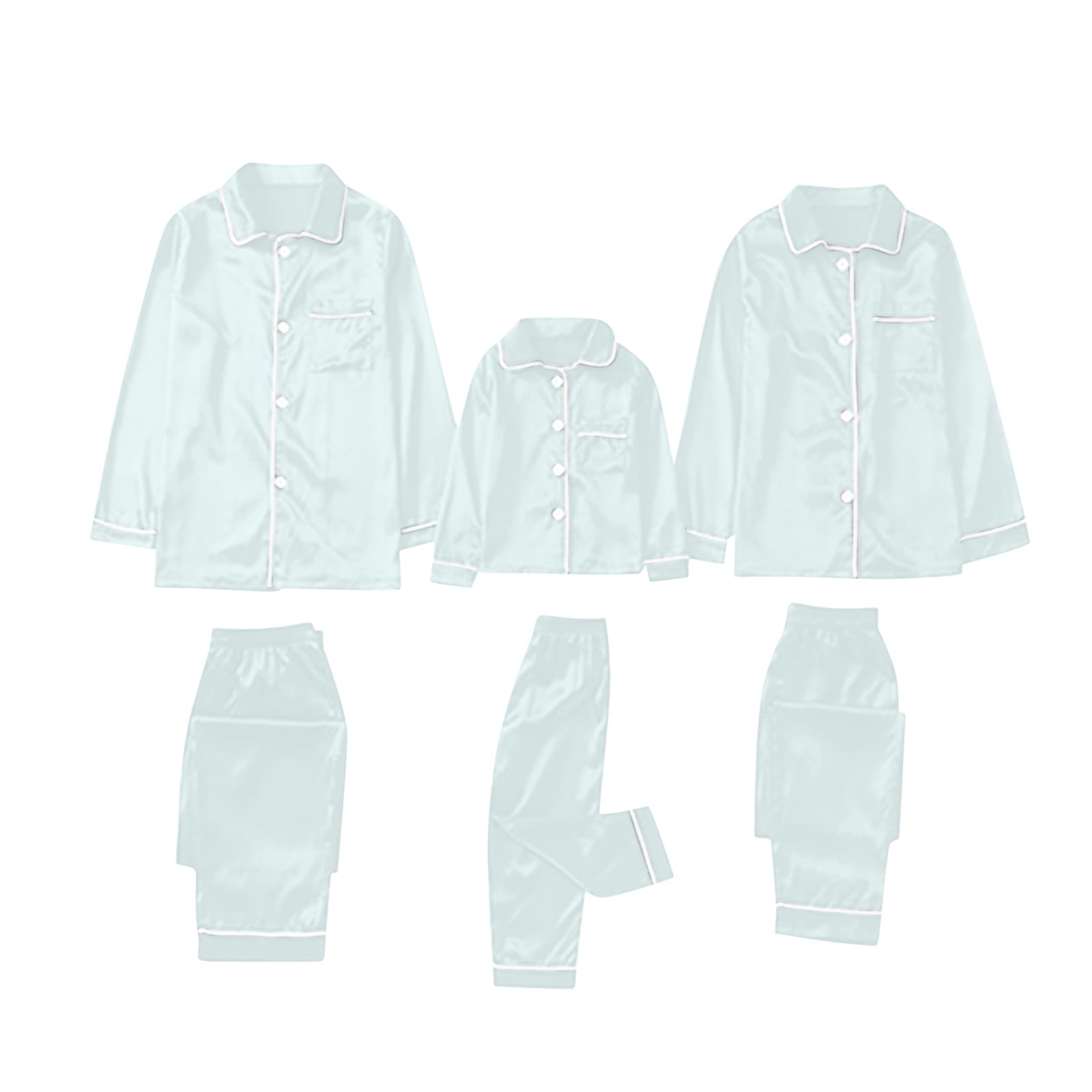 Family Matching Pyjamas Set Satin Silk Two Pieces Pjs Set Button Down ...