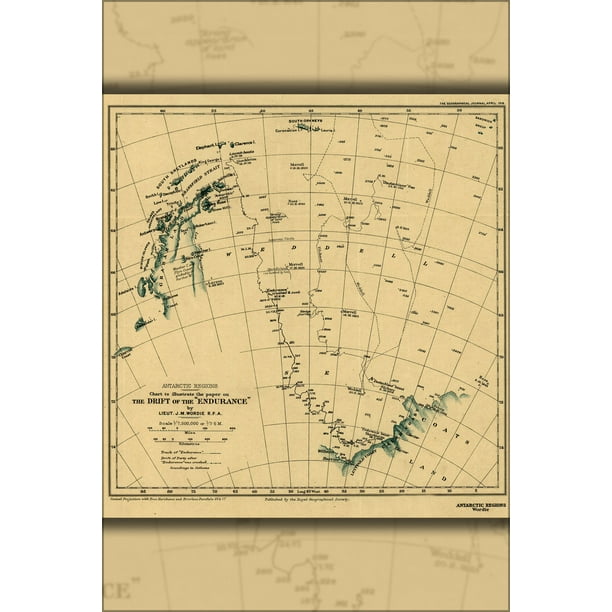 24"x36" Gallery Poster, map Ernest Shackletons Endurance 1918 ...