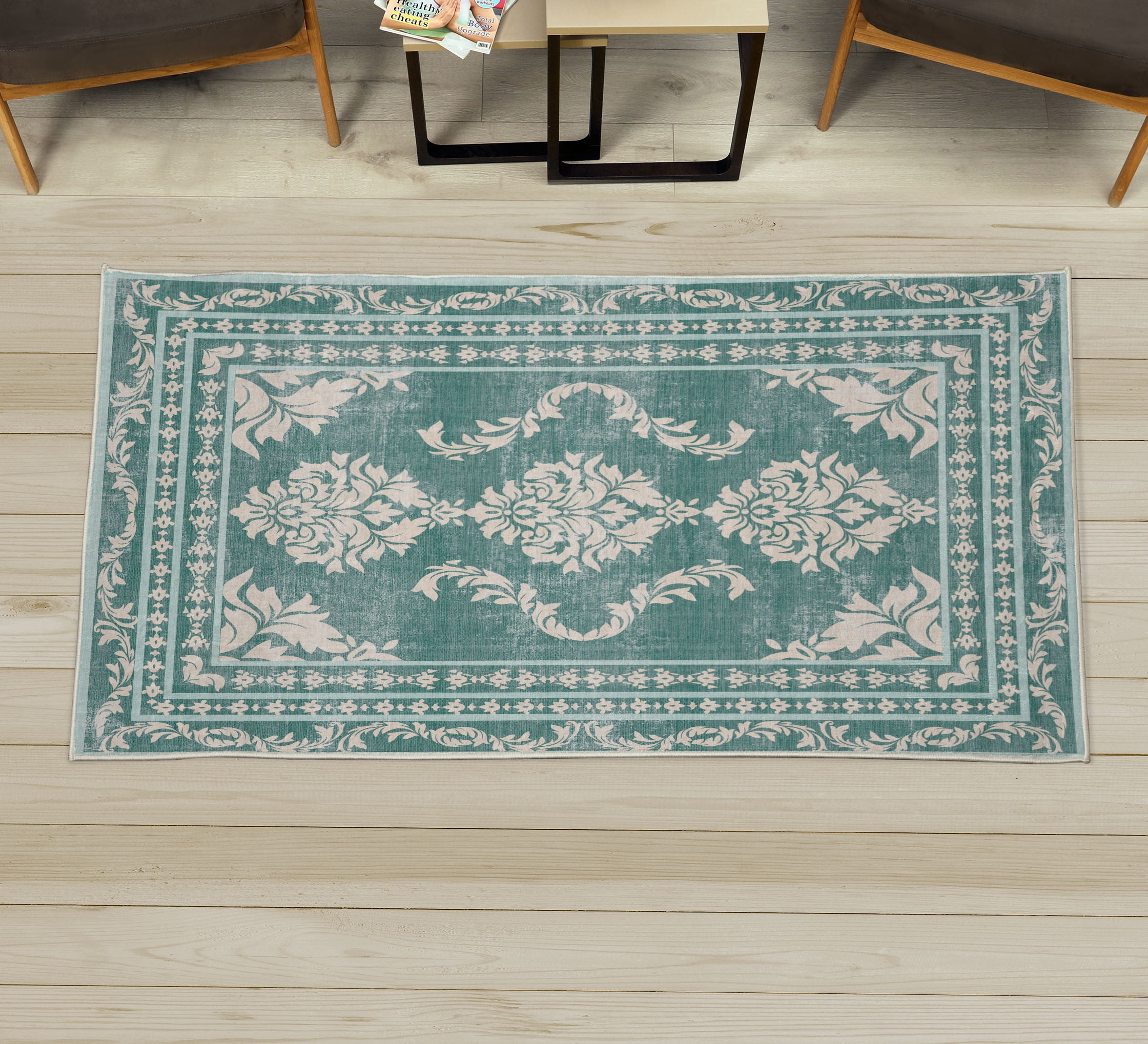 Bohemian Decorative Rug, Vintage Damask of Swirling Floral Motifs Boho ...