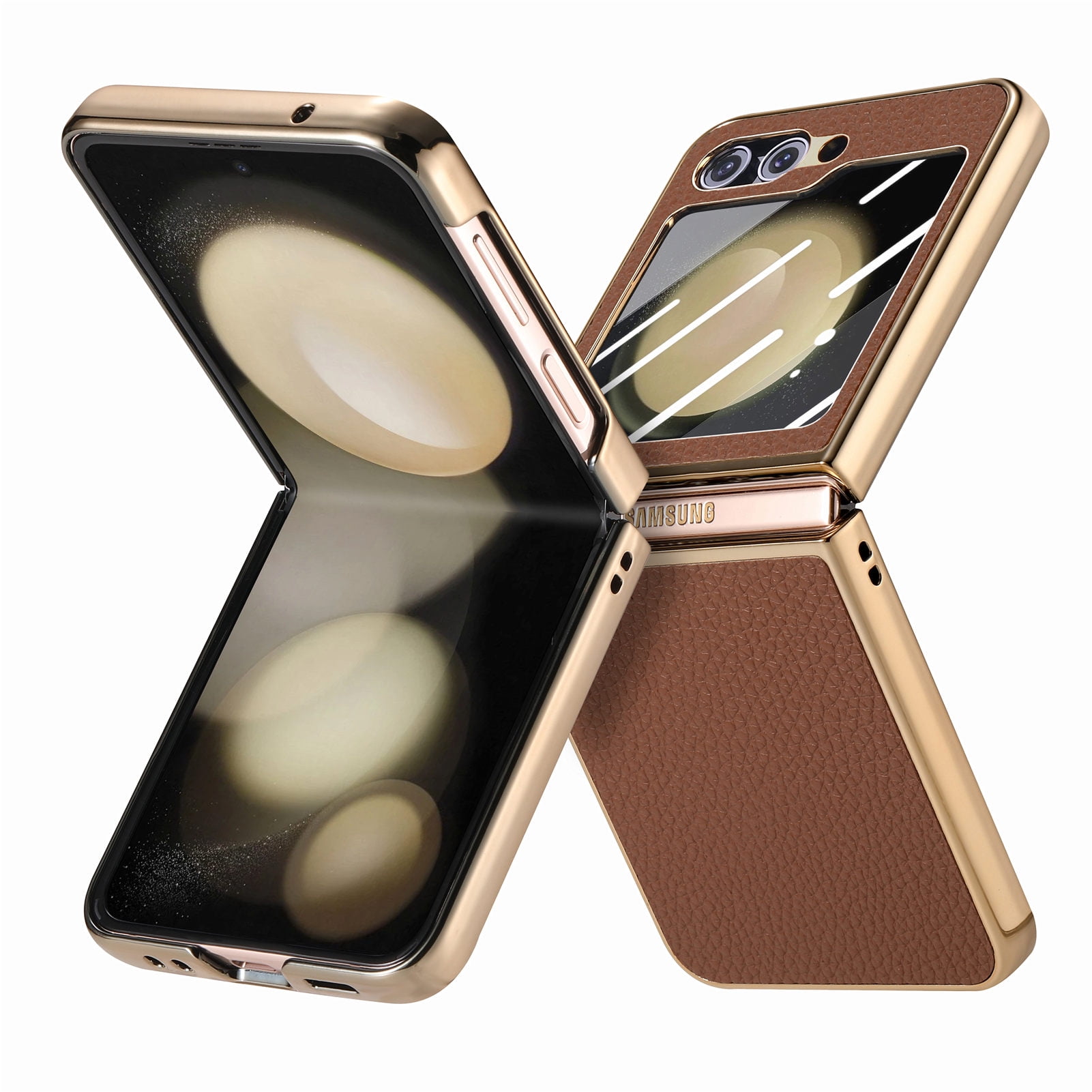 ELEHOLD for Samsung Galaxy Z Flip 5 Case Leather Protective Case with ...