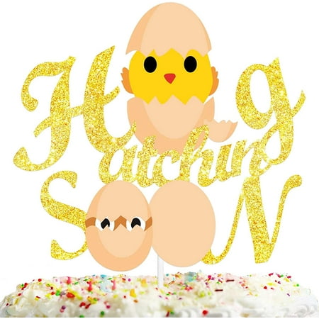 Eggs Hatching Soon Cake Topper Gold Glitter Baby Shower Theme ...