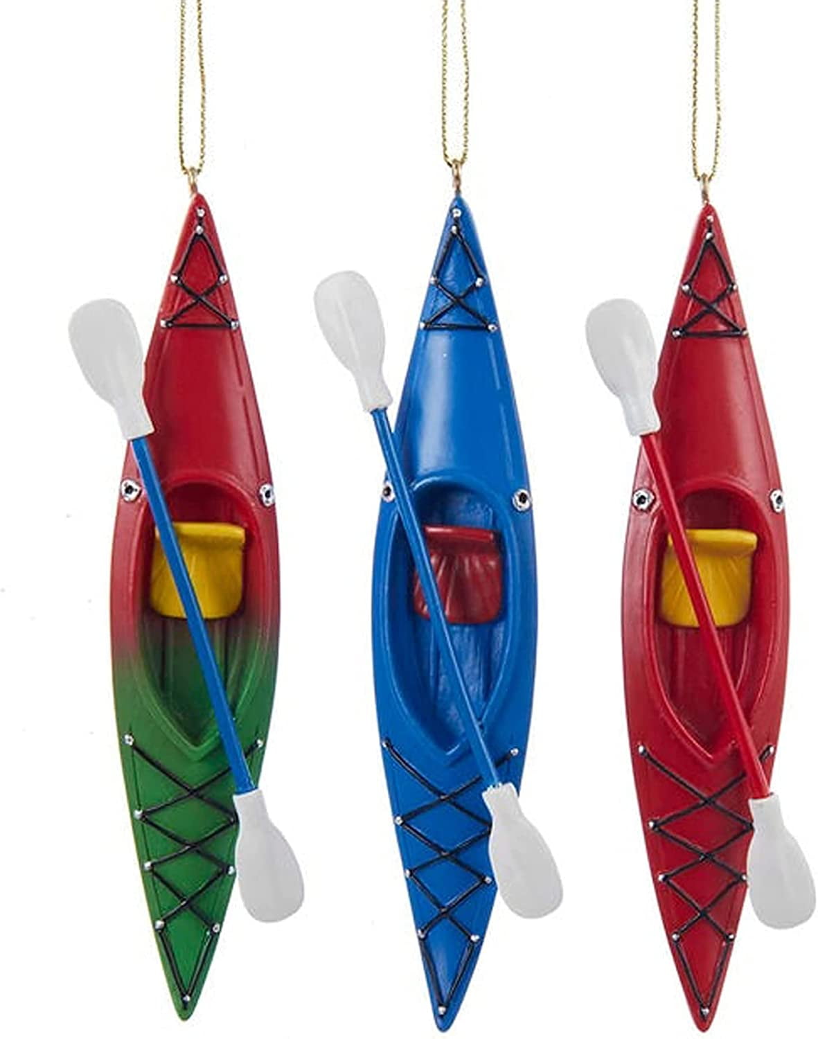 3 Pack of Kurt Adler 5.25 In Holiday Multicolor Resin Kayak w/ Oar ...