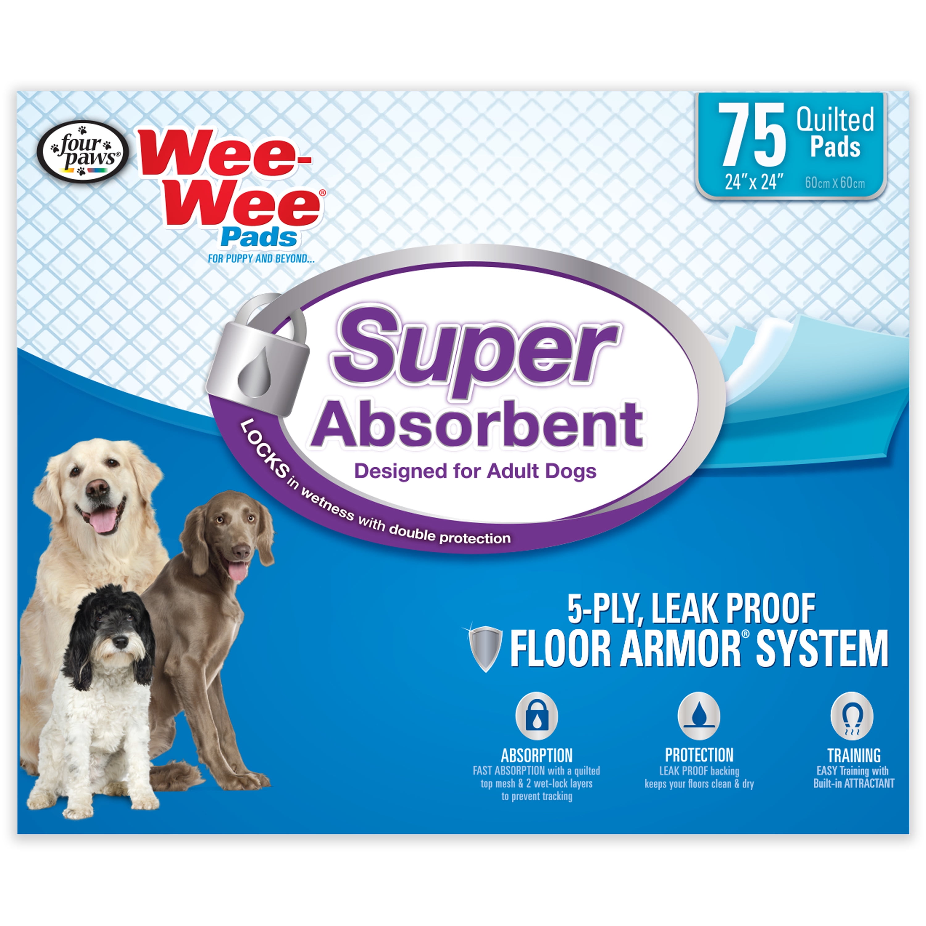 Four Paws Wee-Wee Super Absorbent Pads for Dogs 75 Count - Walmart.com