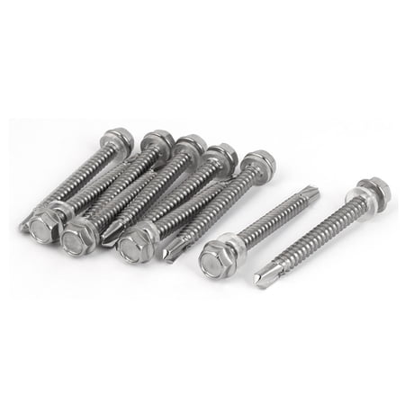 M6.3x55mm #14 Thread Hex Head Self Tapping Drilling Tek Screws w Washer ...