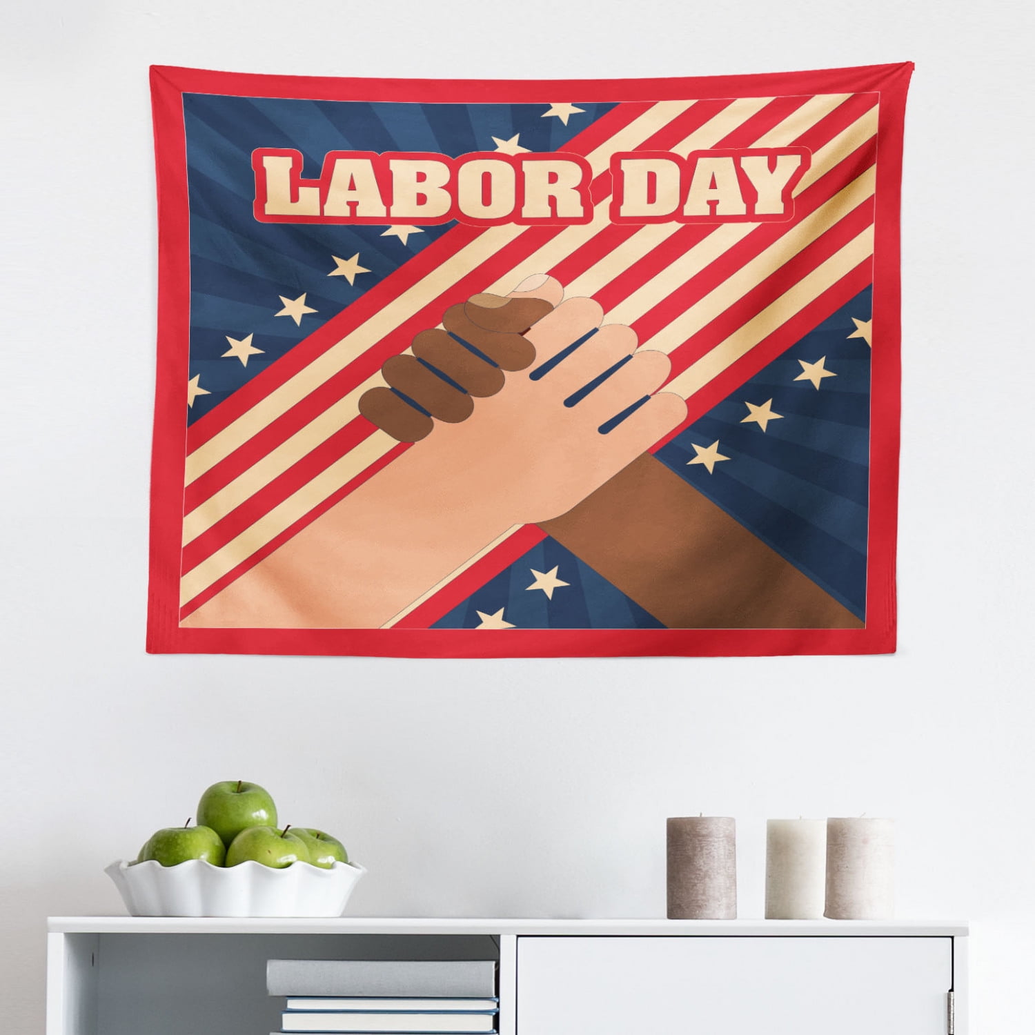 Labour Day Tapestry, Waving Flag with Calligraphy, Fabric Wall Hanging ...