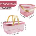 2 Pack Picnic Baskets, Metal Mesh Harvest Basket with Foldable Wooden ...