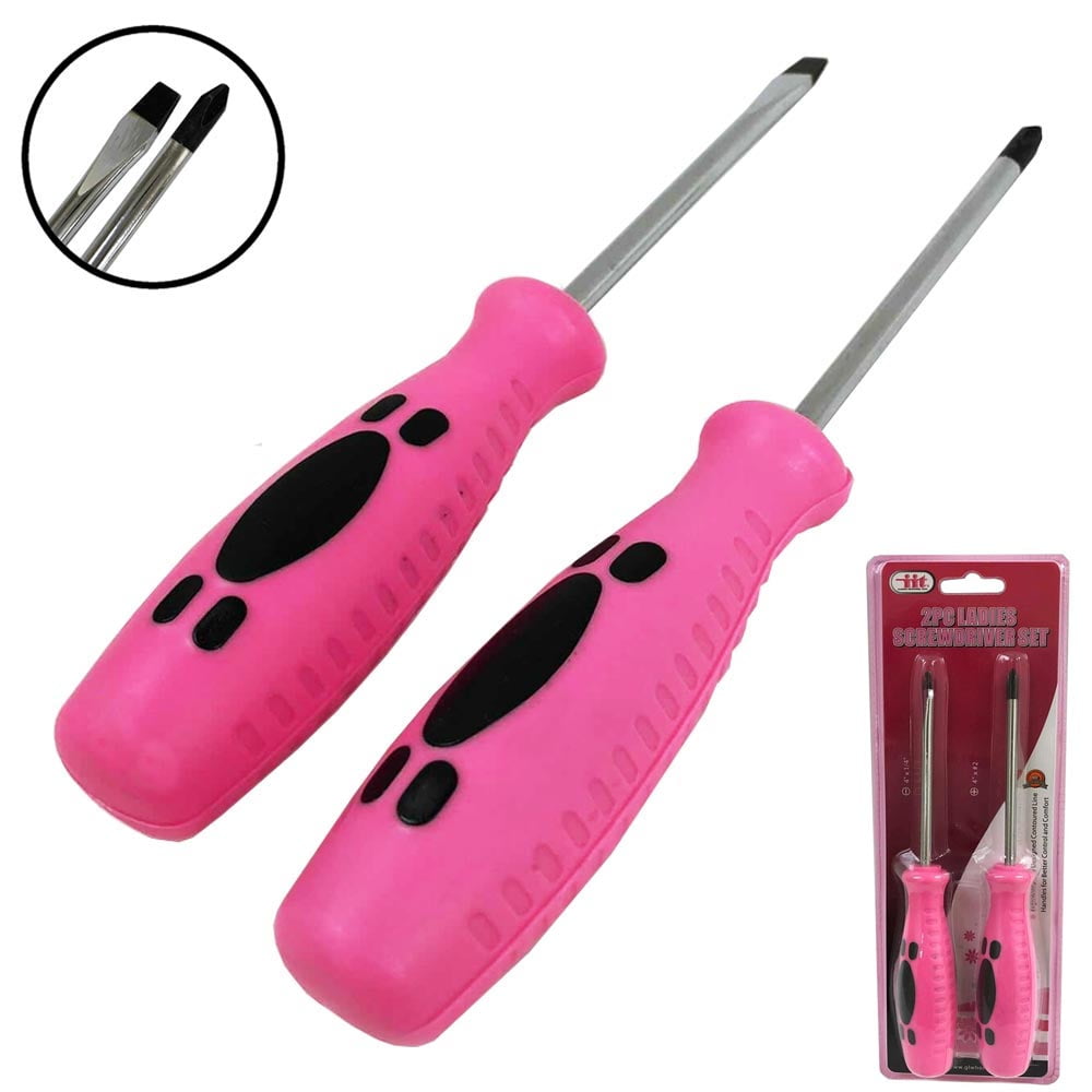 2 PC Ladies Pink Screwdriver Set Phillips Slotted Flat Head Womens Home ...
