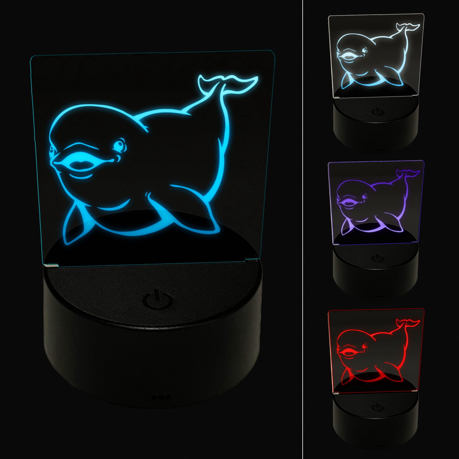 Smiling Beluga Whale LED Night Light Sign 3D Illusion Desk Nightstand ...