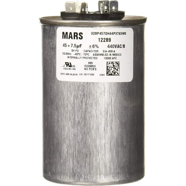 MARS 12289 Electric Motor Round Run Capacitor (45/7.5 MFD - 440 V ...