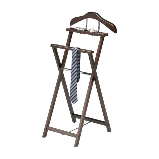 Laure Folding Cloth Valet Stand Organizer, Walnut Solid Wood ...